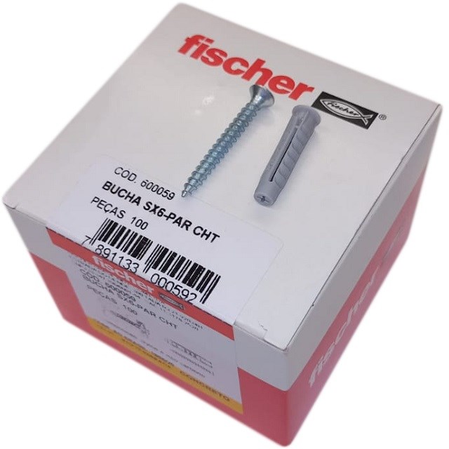Bucha Sx 6 Com Parafuso Cabeça Chata 100 Peças 600059 Fischer | Armazém ...